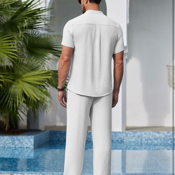 coofandy | Other | Mens 2 Pc Cotton Linen Set Casual Short Sleeve Henley Shirts Beach Yoga Pants ...